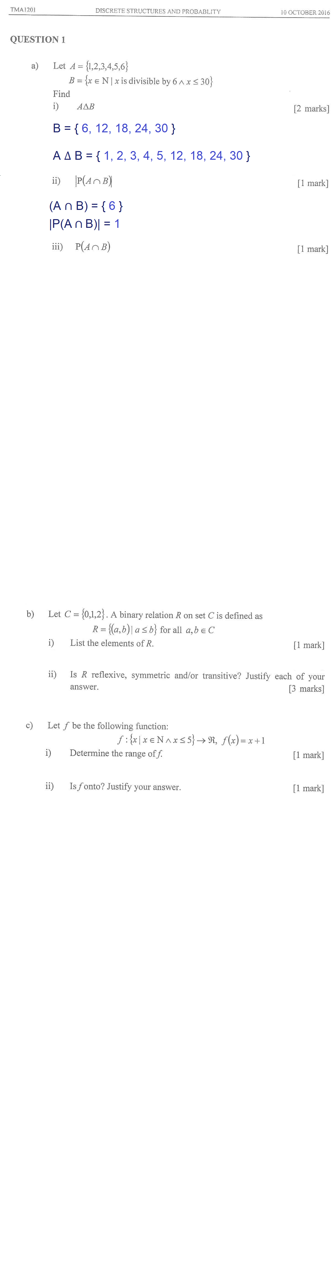 Exam questions - TMA 1201